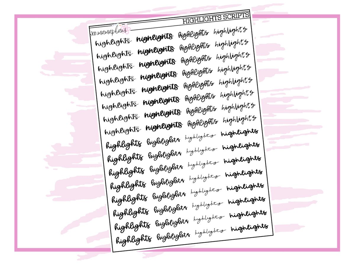 Highlights Script Stickers – xoMamaPlans