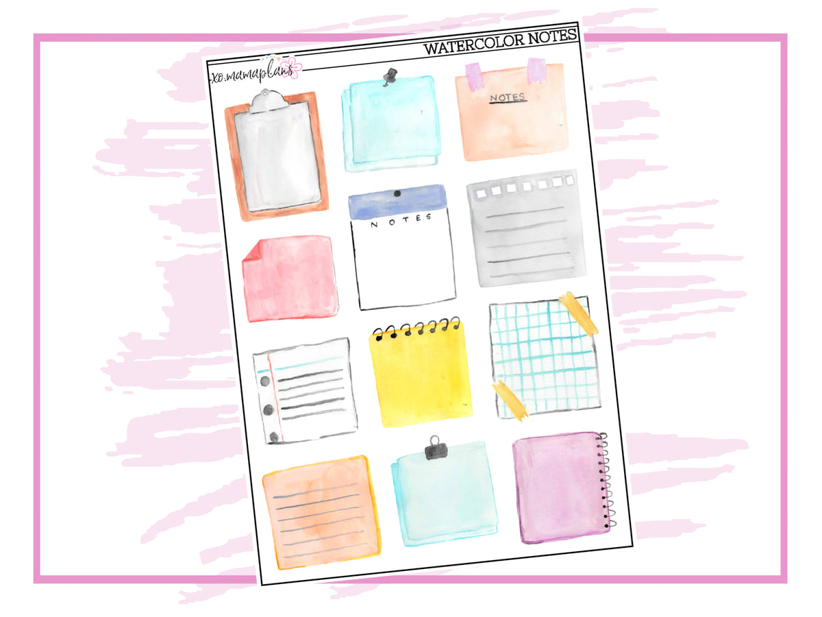 Watercolor Notes Stickers – xoMamaPlans
