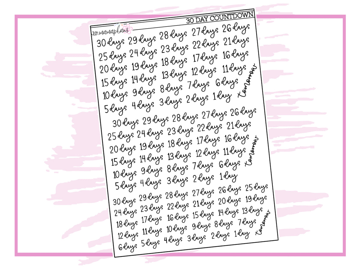 30 Day Countdown Stickers – xoMamaPlans